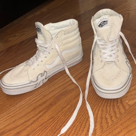 Vans | Shoes | Vans Cream Hightop Sk8hi Flame White Sneakers With White ...